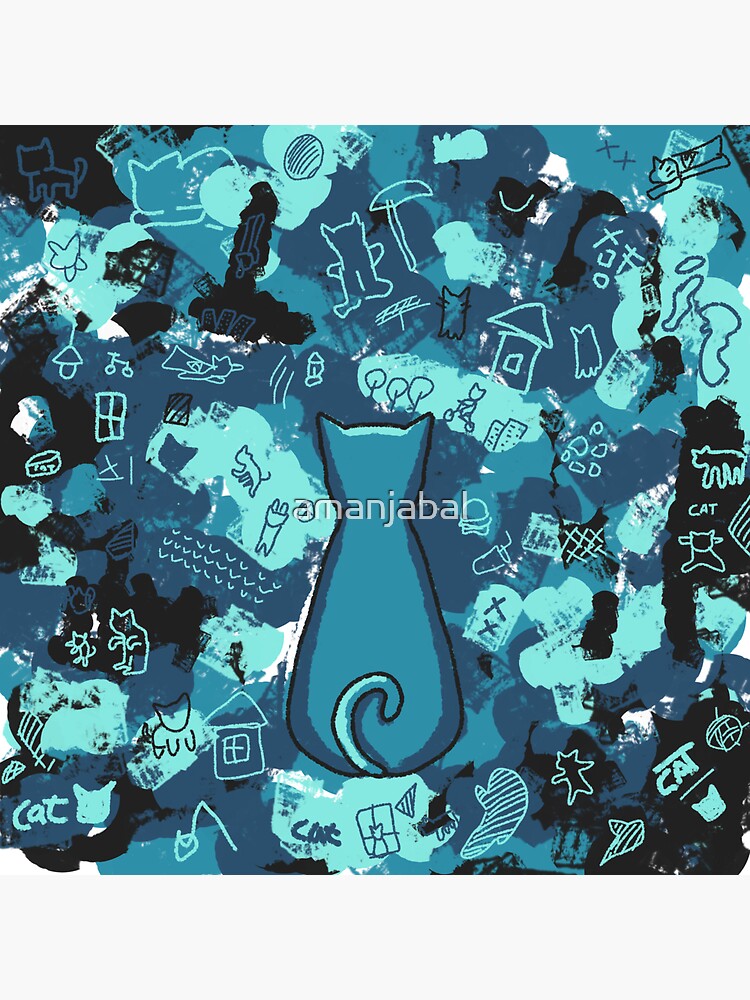 "cat abstract background (dark cyan)" Sticker for Sale by amanjabal ...