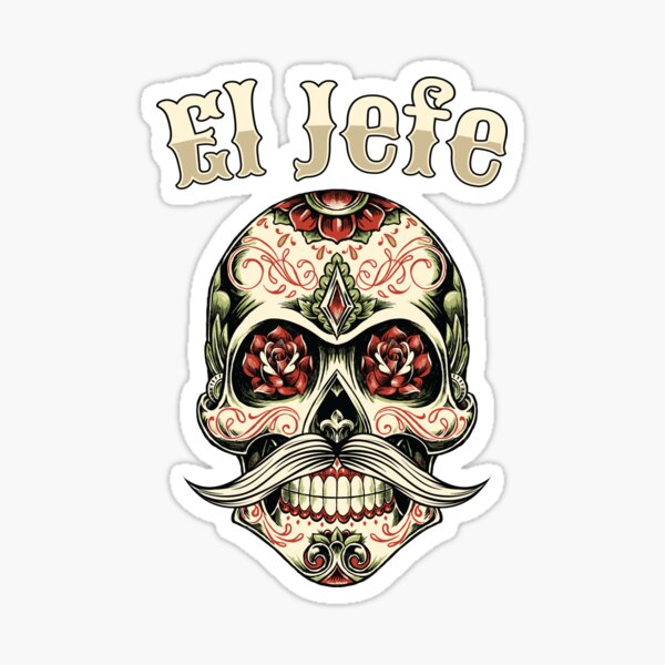 "El Jefe Sugar Skull Men Dia de Los Muertos" Sticker for Sale by ...