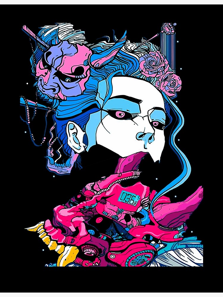 "Cyberpunk Samurai Demon Mask Japanese Girl" Art Print for Sale by ...
