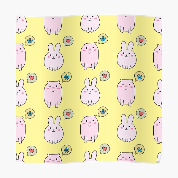 "cute rabbit and pig,funny doodle " Poster for Sale by naum100 | Redbubble