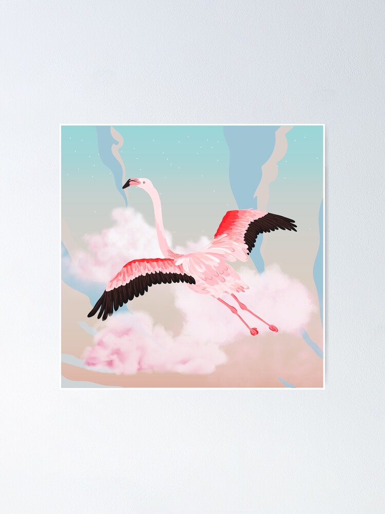 Póster «Flamenco volando en el cielo ilustración surrealista ...