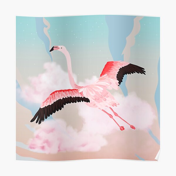 Póster «Flamenco volando en el cielo ilustración surrealista ...