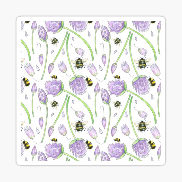 "Chive Flowers and Bumble Bees" Sticker for Sale by BotanicalStudio ...