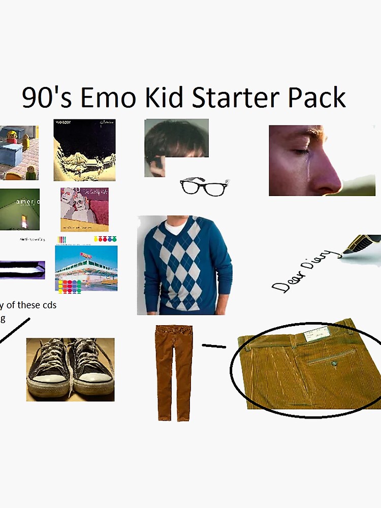 "90's Emo Kid Starter Pack" Sticker by gketheredge | Redbubble