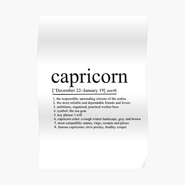"Capricorn Definition Zodiac Sign gifts, Capricorn Star Sign" Poster ...