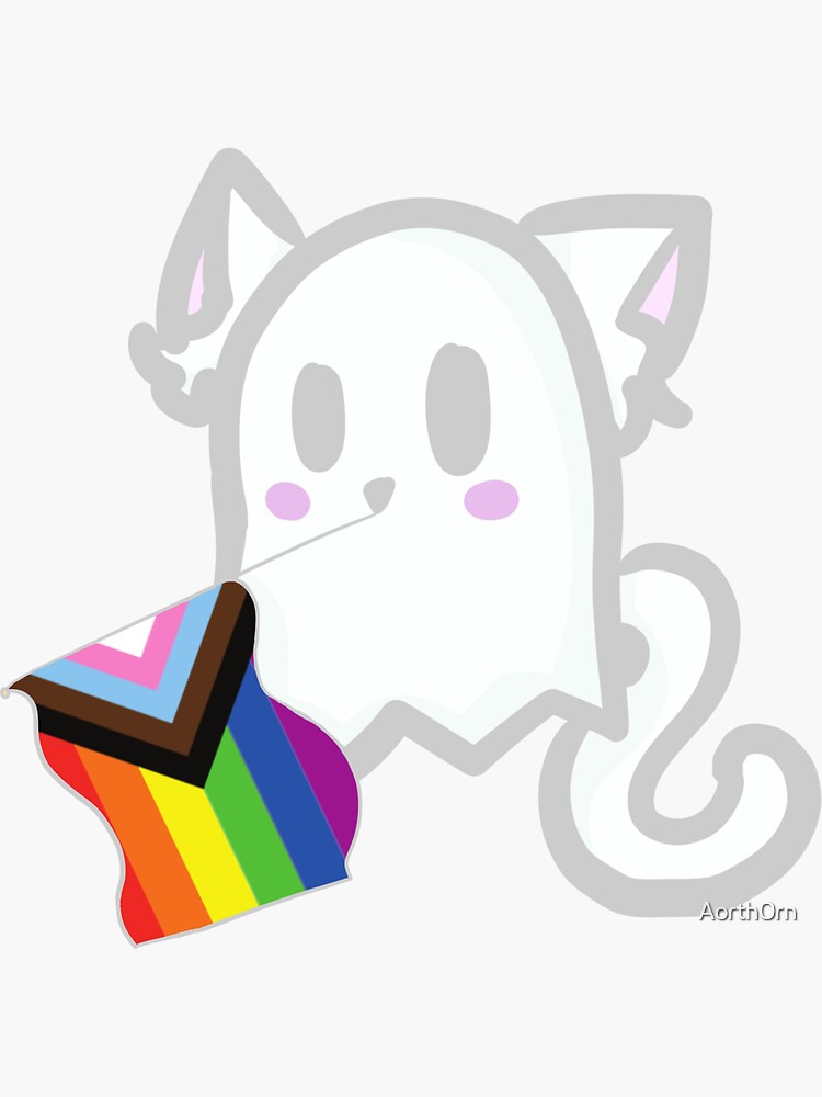 "Progress Pride Flag Ghost Cat" Sticker for Sale by Aorth0rn | Redbubble