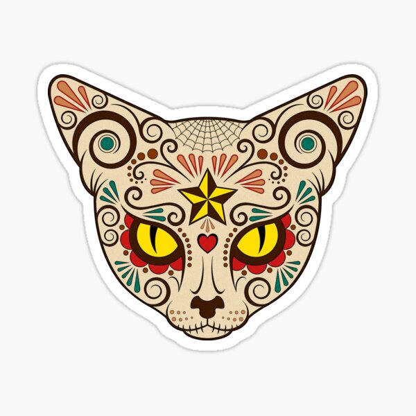 "Day of the Dead Sugar Skull Cat Face" Sticker for Sale by JeffBartels ...