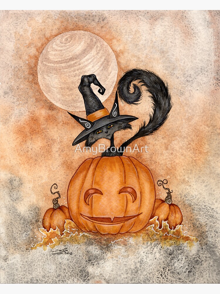 "Halloween Kitty" Sticker for Sale by AmyBrownArt | Redbubble