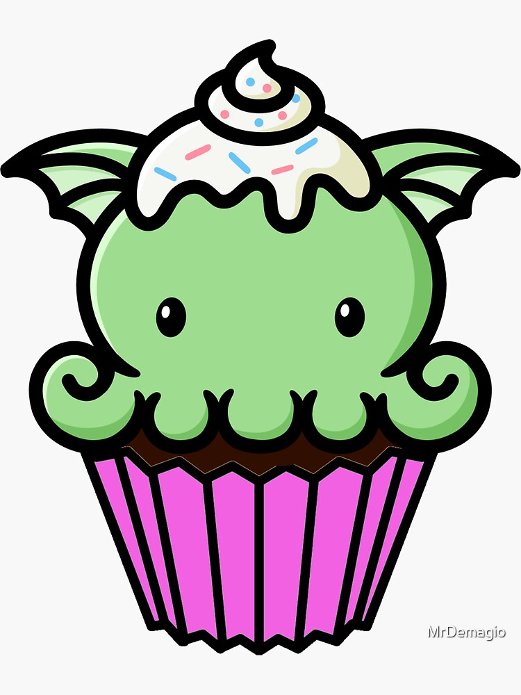 "Pink Cthulhu Cupcake" Sticker for Sale by MrDemagio | Redbubble