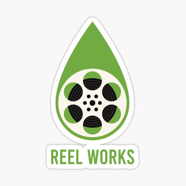 "REEL WORKS Hollywood Film Graphic Logo" Sticker for Sale by ...