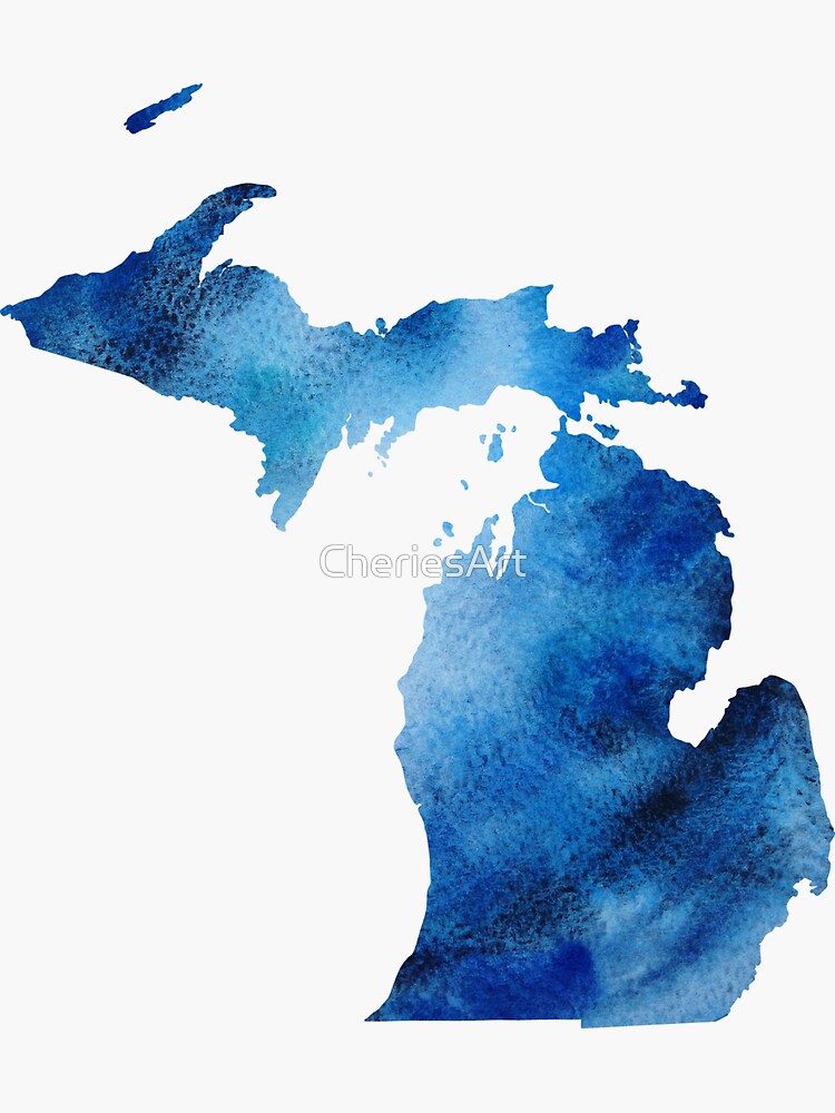 "Michigan Blue Watercolor Silhouette" Sticker for Sale by CheriesArt ...