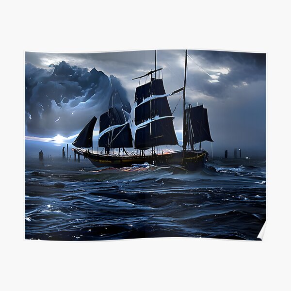 "Scary ghost ship on the ocean" Poster for Sale by digitalartpro ...