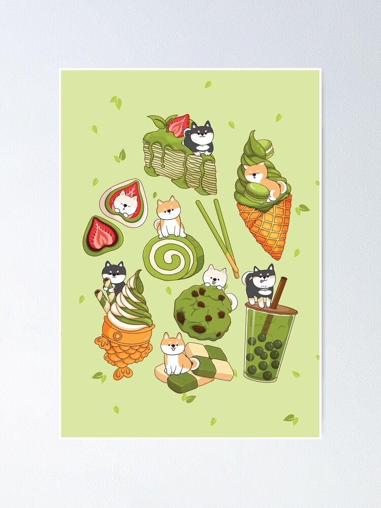 Póster «Kawaii Shiba Inu con Matcha Taiyaki Bubble Tea Cake Helado ...