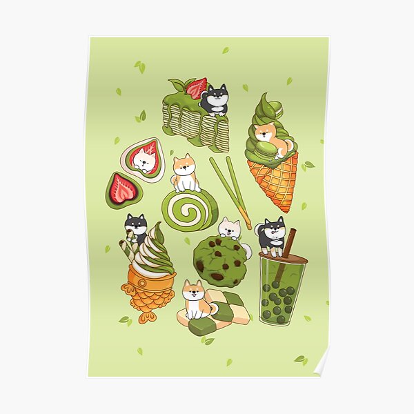 Póster «Kawaii Shiba Inu con Matcha Taiyaki Bubble Tea Cake Helado ...