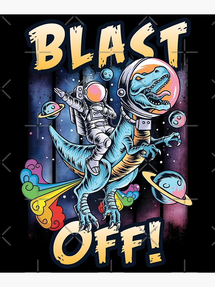 "Astronaut Riding A Rainbow Farting Dinosaur in Space" Poster for Sale ...