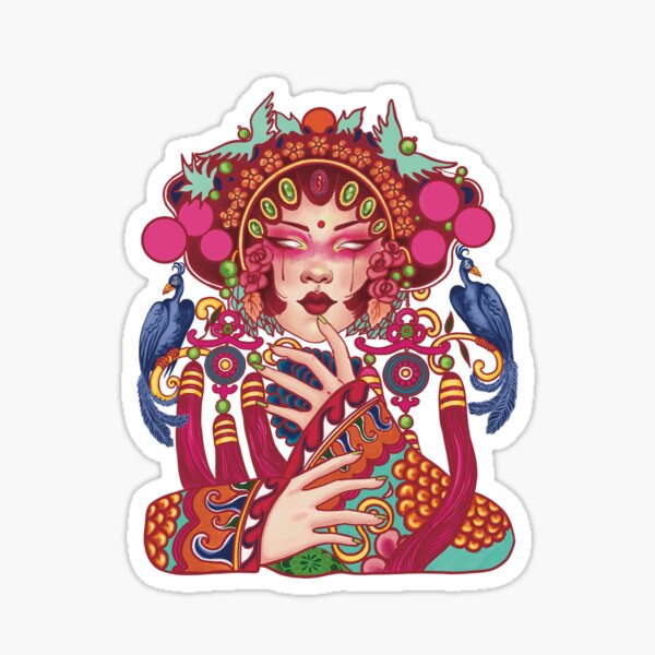 "Peking opera inspired " Sticker for Sale by Morriganbarnowl | Redbubble