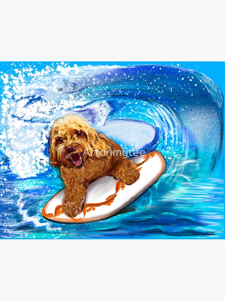 "Cavapoo surfing puppy dog #002 - cavalier king charles spaniel poodleq ...