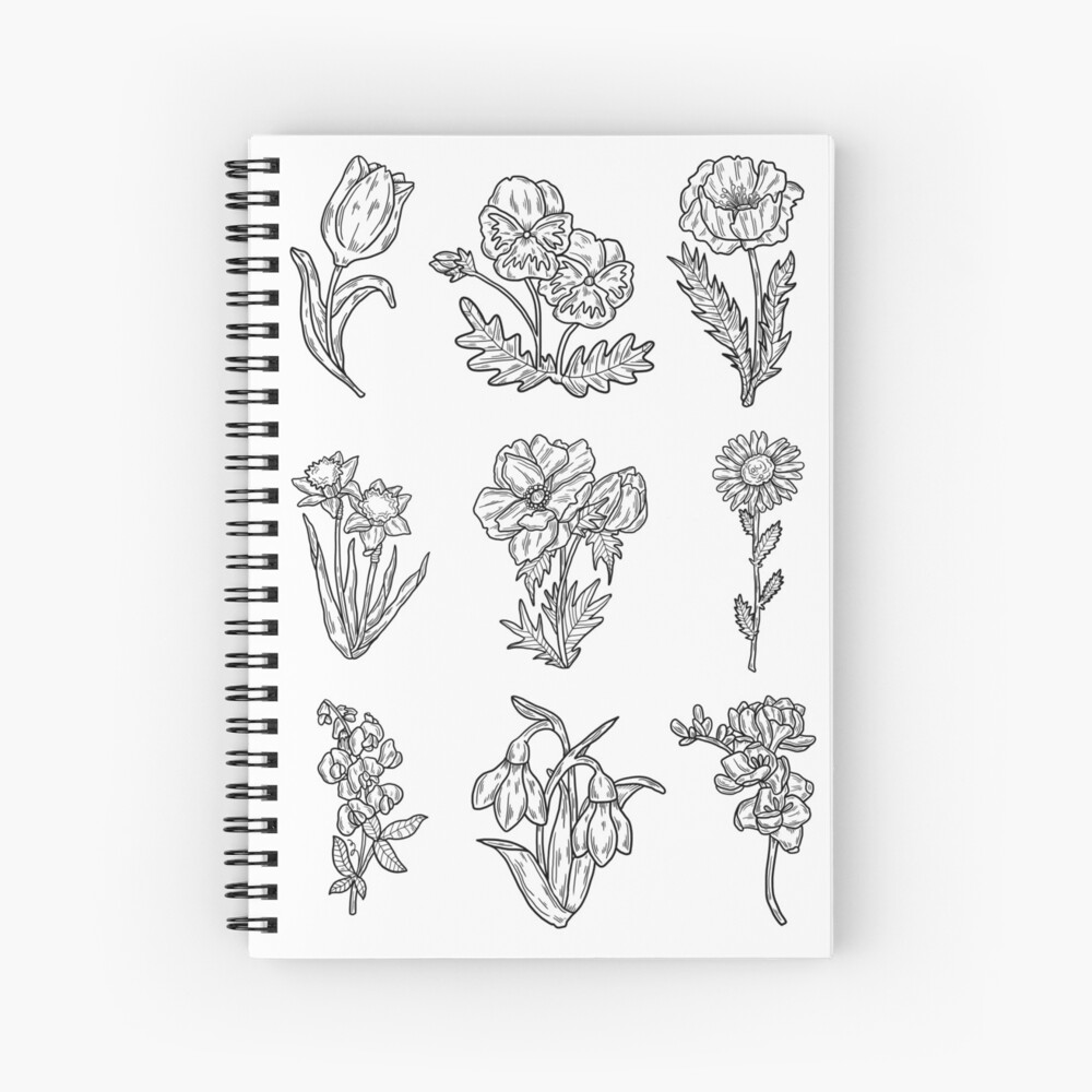 "Botanical Line Drawings - Cottagecore Aesthetic" Spiral Notebook for ...