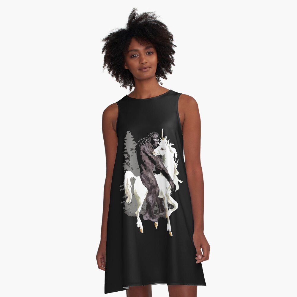 Bigfoot Sasquatch Riding Unicorn A Line Dress By Ip7plusdep Redbubble