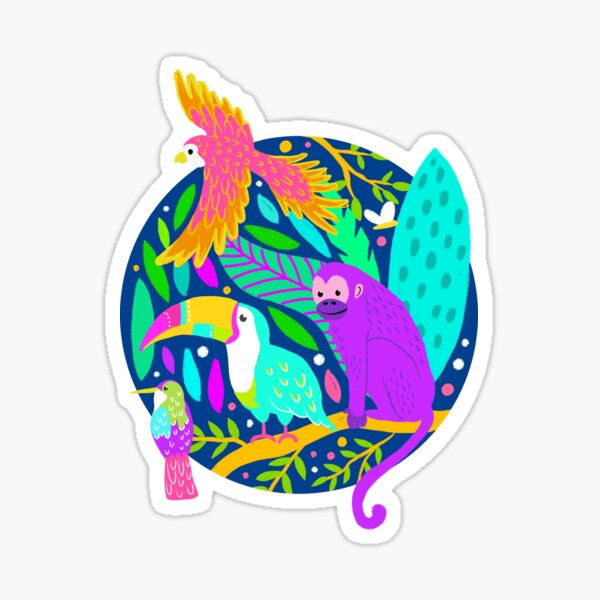 "Joyful Jungle - Vibrant" Sticker for Sale by latheandquill | Redbubble