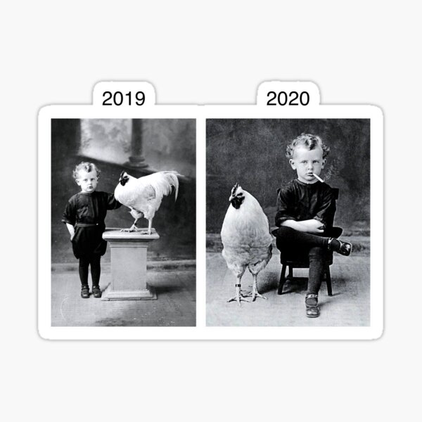 Pegatina «Niño fumador con cartel de pollo, niño con pollo Gallo ...