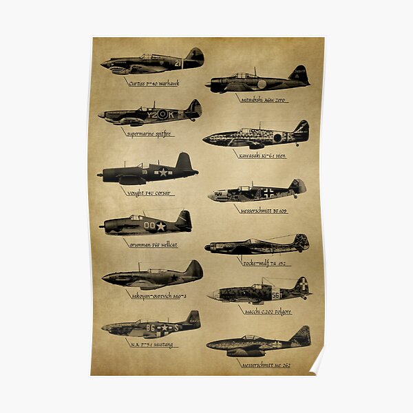 "World War II Fighter Planes" Poster for Sale by boothilldesigns ...