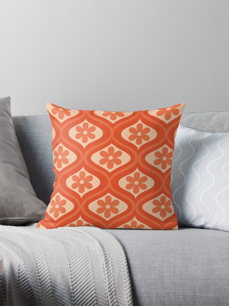 " Retro Orange Flower Pattern on Mid Century oval ogee " Pillow for ...