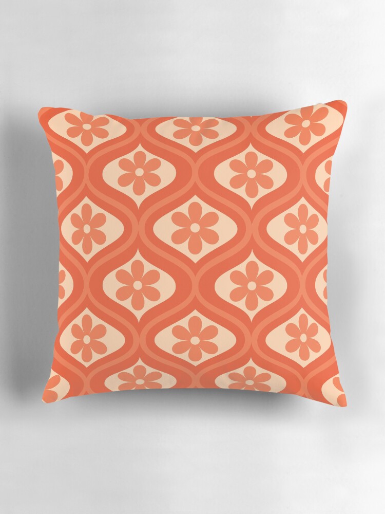 " Retro Orange Flower Pattern on Mid Century oval ogee " Pillow for ...