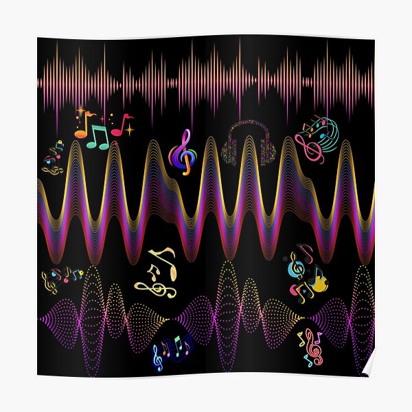 "Cute Retro Music Notes, Retro Music Waves" Poster for Sale by ...