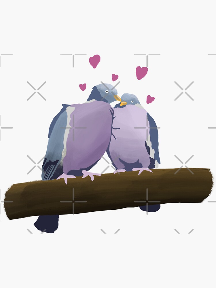 "Two cute pigeons in love cuddling couple with hearts" Sticker for Sale ...
