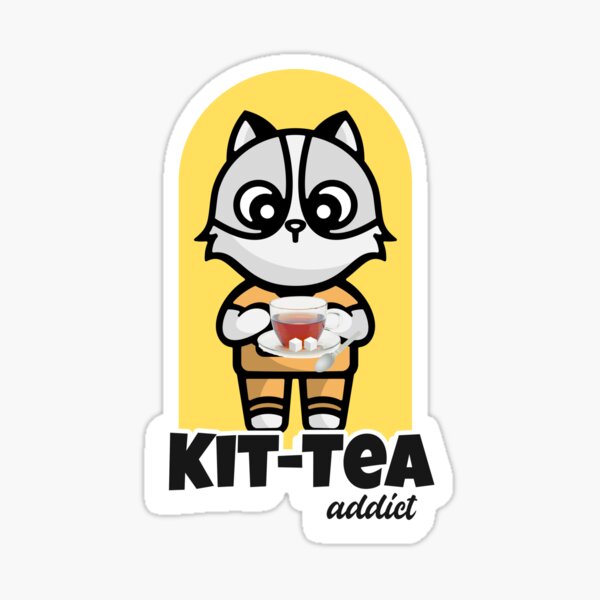 "Cute Cat Drinking Tea Kit-Tea Addict" Sticker for Sale by ...