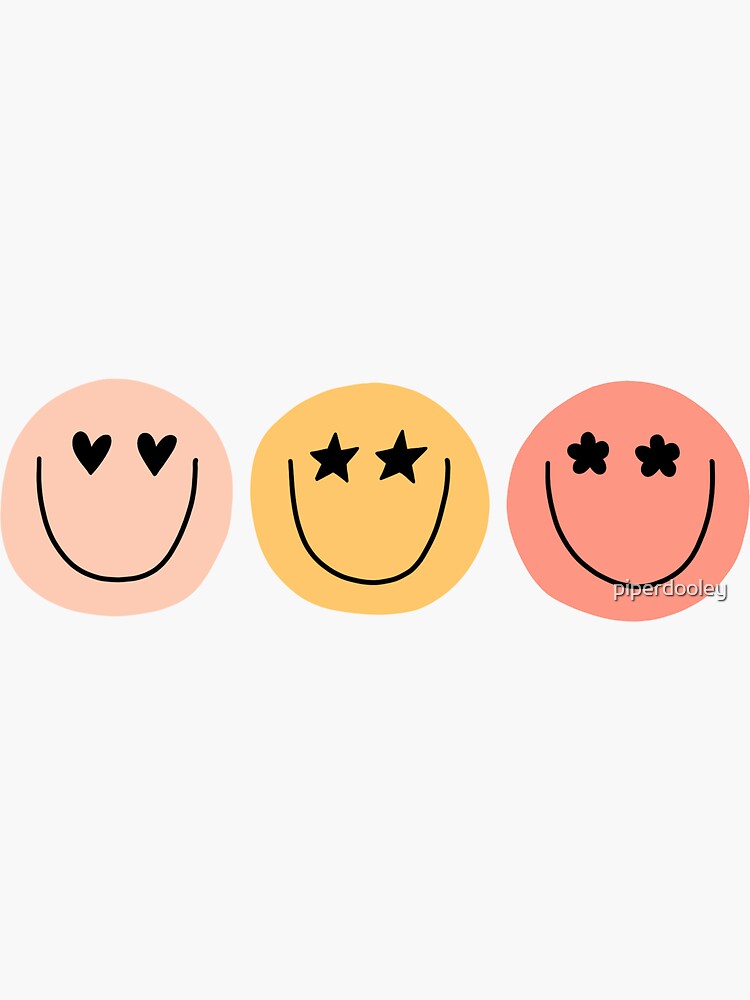 "Three Smiley Faces (Hearts, Stars, Flowers) Aesthetic Colors" Sticker ...