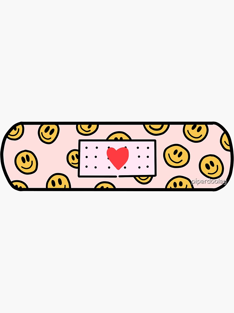 "Cute Hearts and Smiley Faces Band-Aid" Sticker for Sale by piperdooley ...