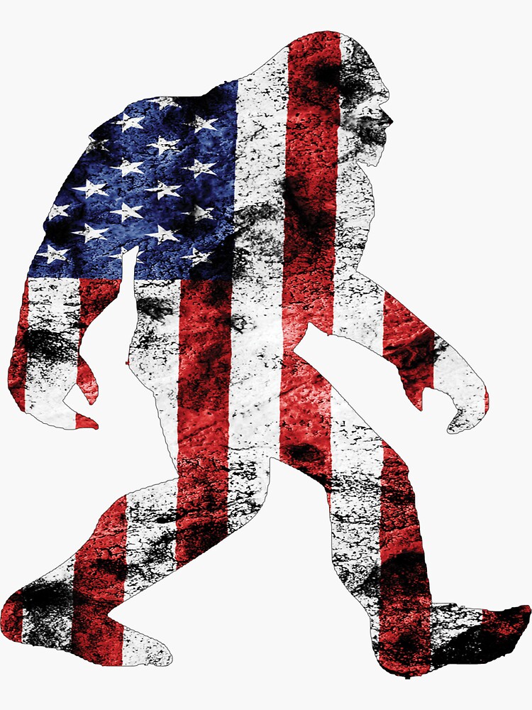 "American Flag Bigfoot" Sticker for Sale by MayDayDesigns | Redbubble
