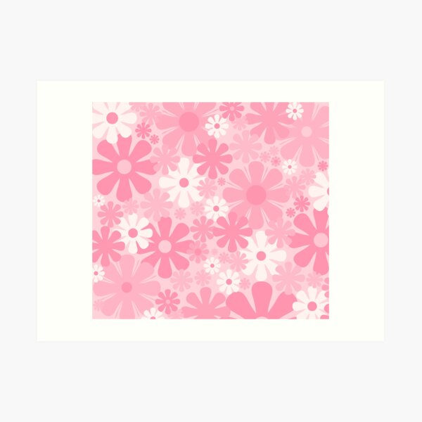 "Retro 60s 70s Aesthetic Floral Pattern in Pretty Pastel Pink " Art ...