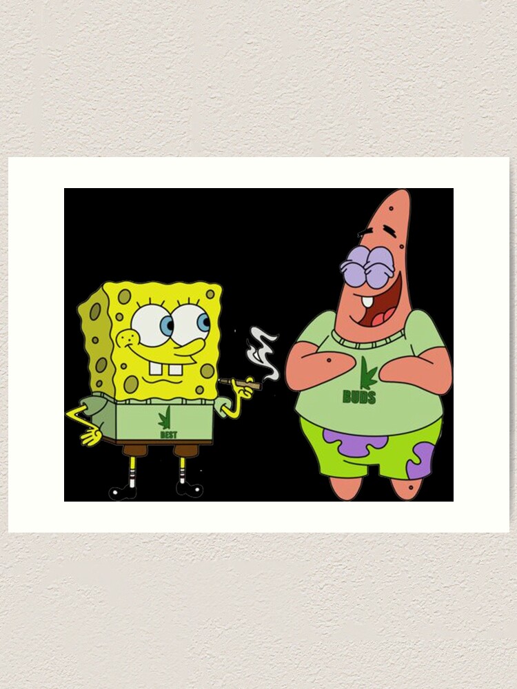 Spongebob And Patrick Smoking Weed Cannabis Cartoon Art Print For