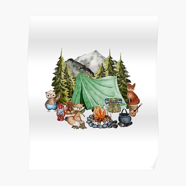 "Woodland Animals Camping" Poster for Sale by HappyLifeCreate | Redbubble