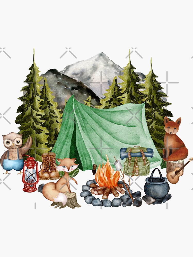 "Woodland Animals Camping" Sticker for Sale by HappyLifeCreate | Redbubble