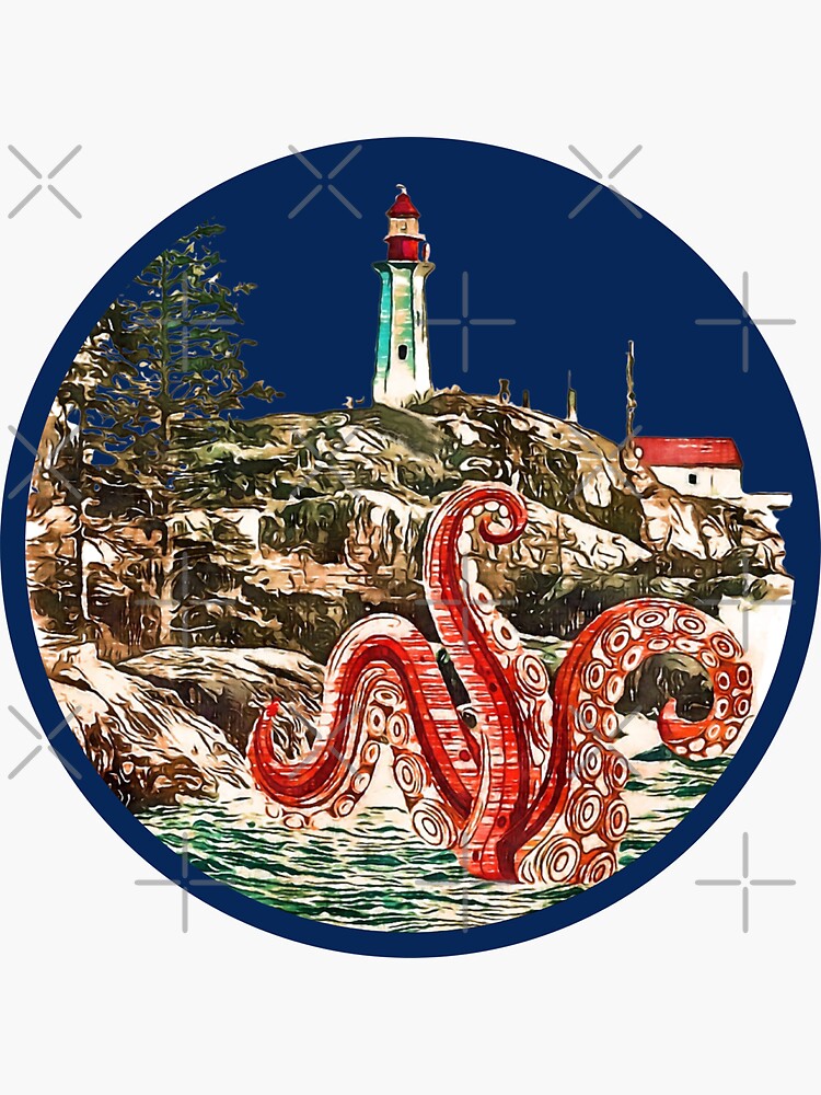 "Lighthouse & Kraken (Pen Drawing)" Sticker for Sale by MollieMimosa ...