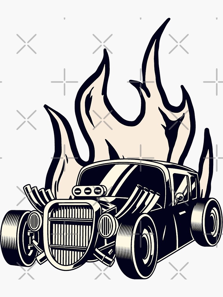 Vintage Retro Old School V8 Rat Rod Flames Hot Rod Sticker By Cattlettart Redbubble