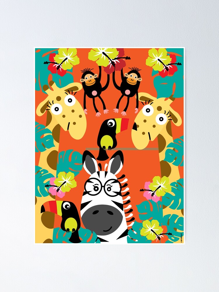 Póster «Bonita decoración de animales de la selva para guardería ...