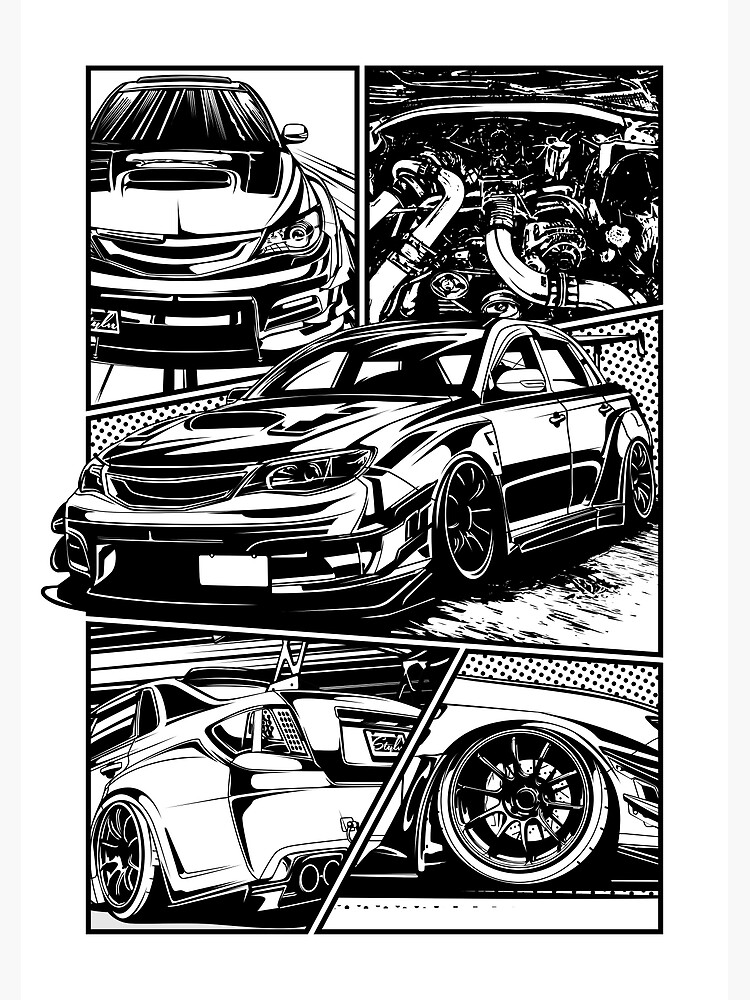 "WRX STI Black White Racing Car Comic Auto Motorsport Engine" Poster ...