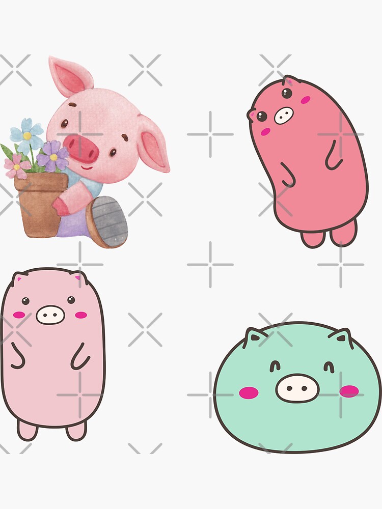 "Cute pigs - set of 4" Sticker for Sale by Caringinger24 | Redbubble