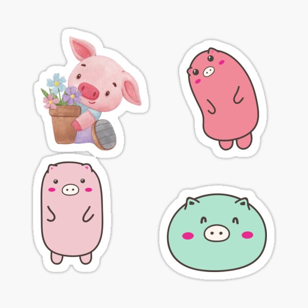 "Cute pigs - set of 4" Sticker for Sale by Caringinger24 | Redbubble