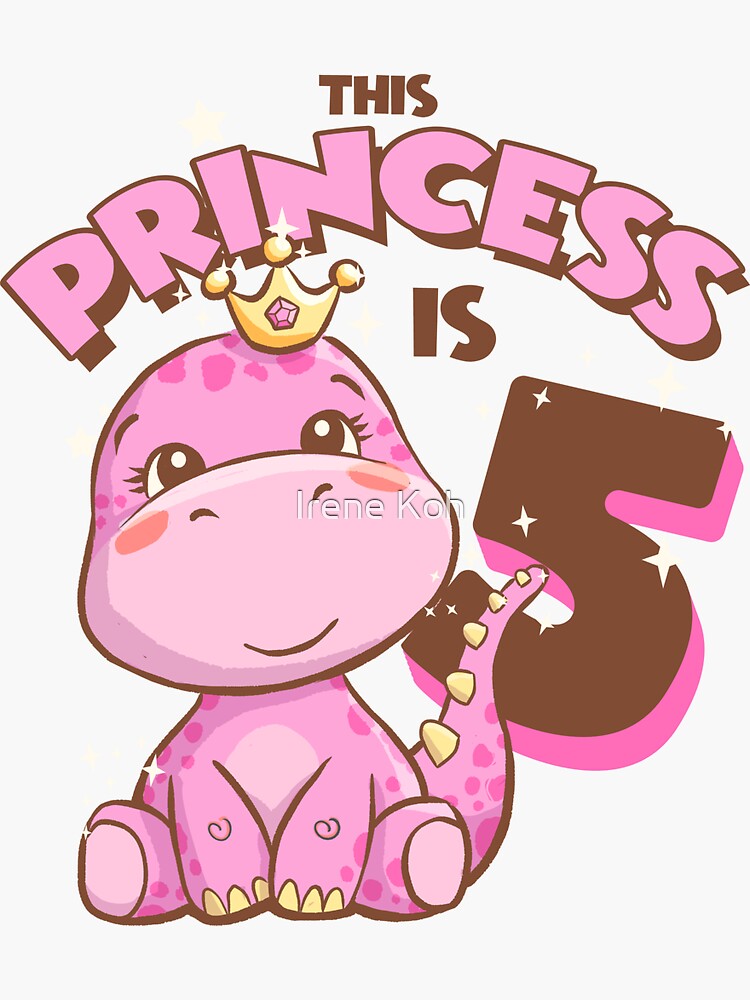 "This Princess is 5 Girls 5th Birthday Pink Dinosaur Party" Sticker for ...