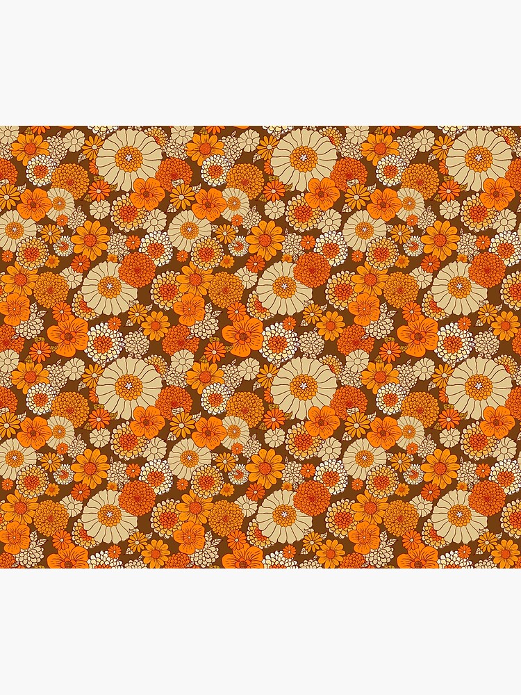 "70s retro daisies, vintage flower power, orange and brown, boho ...