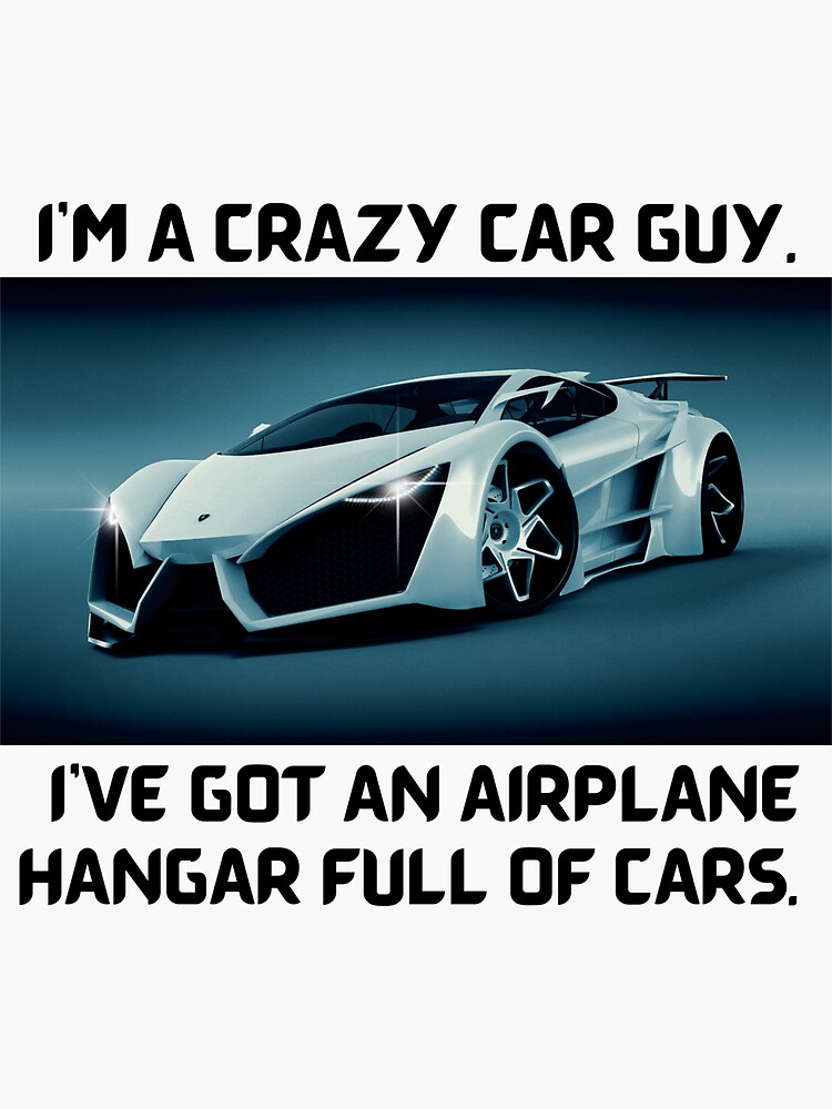 "I'm a crazy car guy I've got an airplane hangar full of cars" Sticker ...