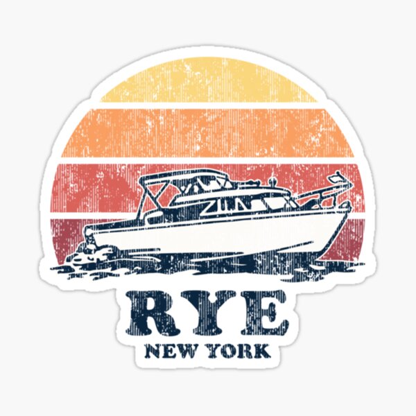 "Rye NY Vintage Boating 70s Retro Boat Design Pullover " Sticker for ...