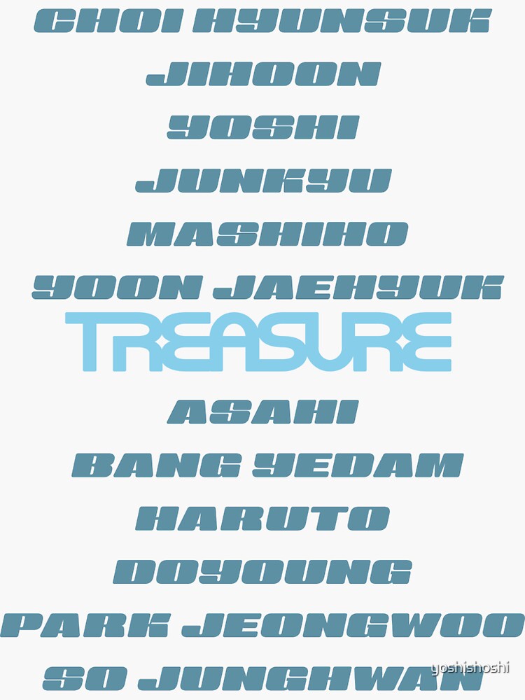 "TREASURE name sticker all members" Sticker for Sale by yoshishoshi ...