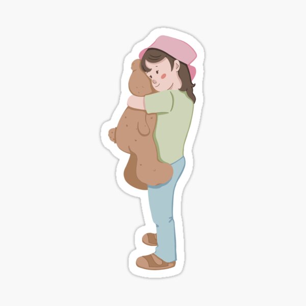 "Child hugging a toy" Sticker for Sale by Katrinabellaaa | Redbubble